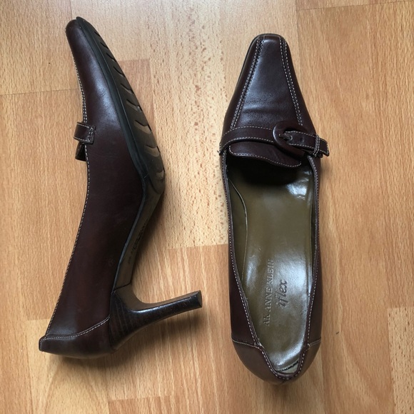 Anne Klein | Shoes | Anne Klein Square Pointy Toed Brown Leather Heels | Poshmark